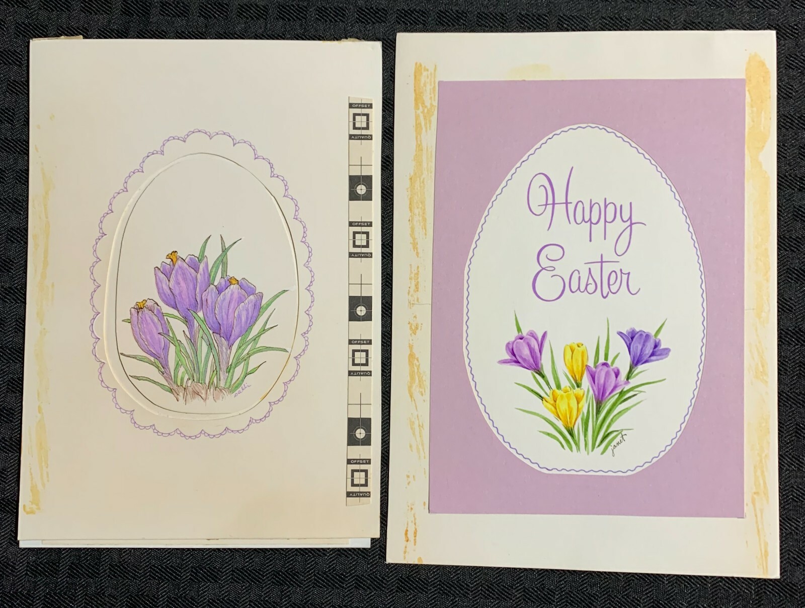 HAPPY EASTER Purple & Yellow Flowers 6x8.25" Greeting Card Art LOT of 2 ...