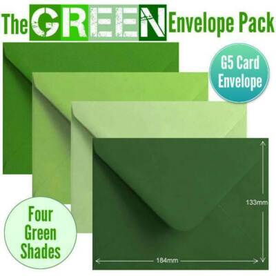 100 Green Colour Envelopes. 4 Different Shades Of G5 Gummed Green ...