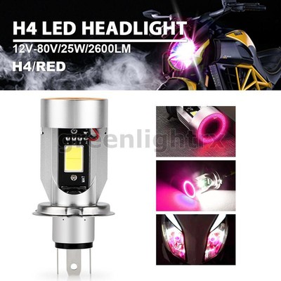 1X Motorcycle LED H4 9003 HB2 6000K Headlight Kit Bulb Angel Eye Red Hi ...