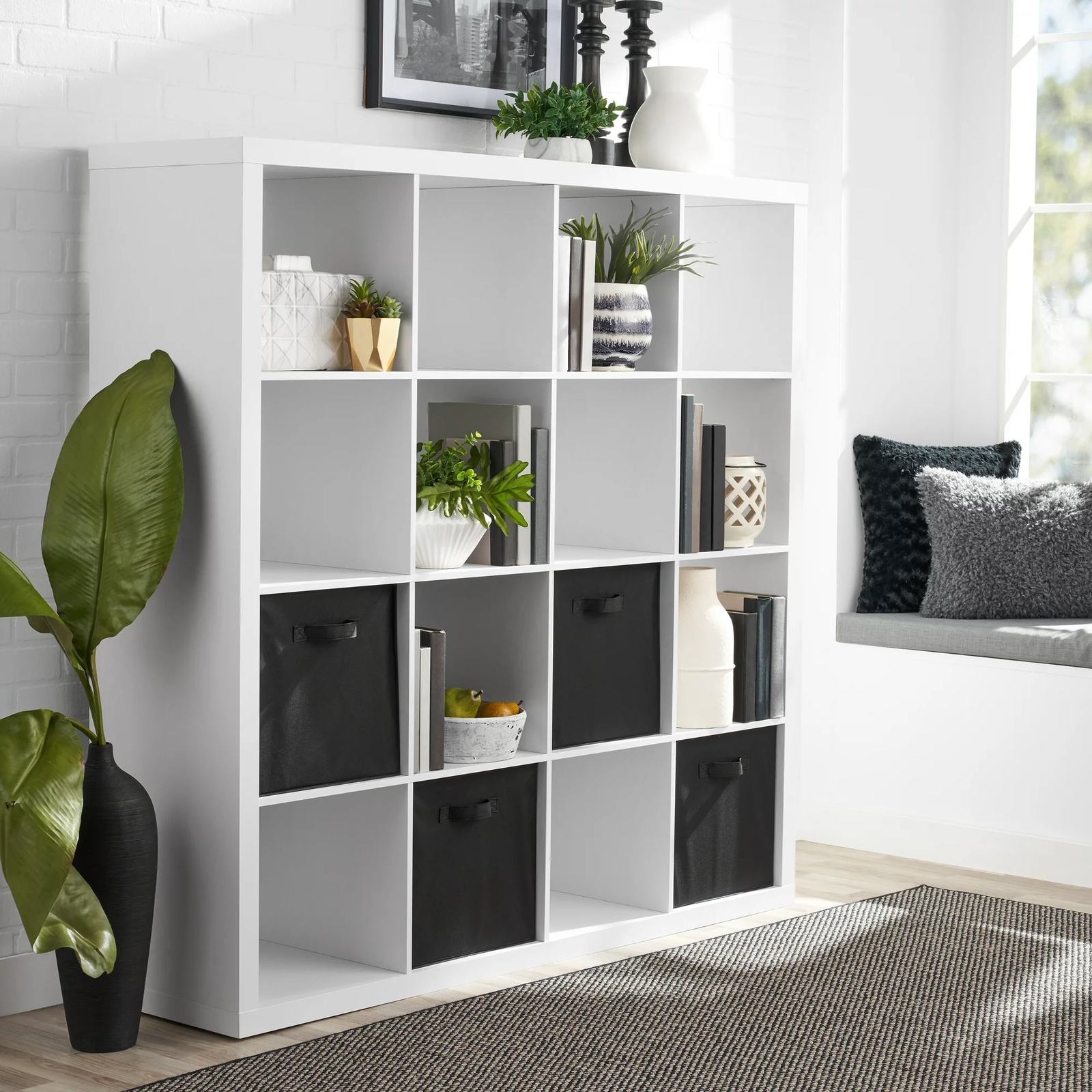 Solid White Wooden 16 Cube Bookcase Storage Organizer Office Shelving ...