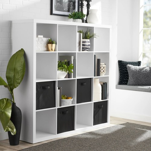 Solid White Wooden 16 Cube Bookcase Storage Organizer Office Shelving ...