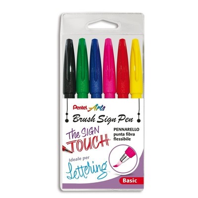 Astuccio 6 Pennarello Brush Sign Pen - Colori Assortiti - Pentel | eBay
