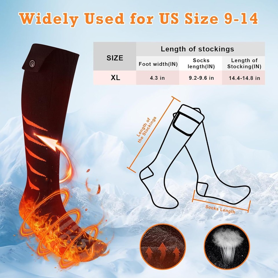 5000mAh Electric Heated Socks Rechargeable Battery Foot Winter Warm ...