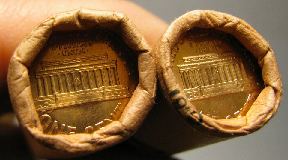 2 ROLLS 1960 D SMALL DATE LINCOLN MEMORIAL CENTS OBW OLD BANK WRAP ...