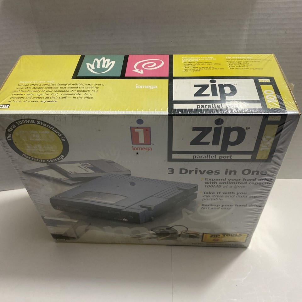 Vintage Iomega Zip 100 Parallel Port External Drive Brand New Sealed In ...