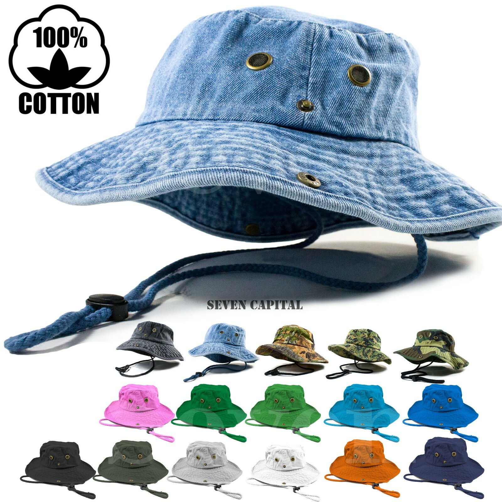 Boonie Bucket Hat Cap 100% Cotton Fishing Military Hunting Safari ...