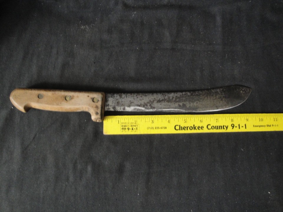Vintage Large Butcher Knife With Wood Handle & 9 1/2" Blade | eBay