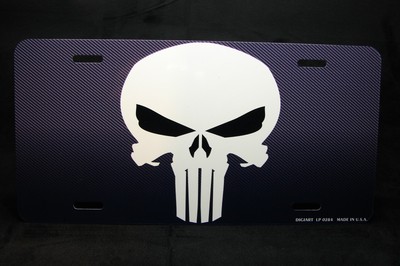 PUNISHER SKULL LICENSE PLATE TAG FOR CARS SUVS CARBON FIBER LOOK ...