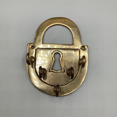 Vintage Brass Padlock Design Key Holder With 5 Hooks ~ 5" H X 4" W X 1. ...