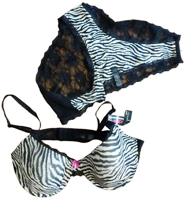 Smart and Sexy zebra print bra panty set 42D black white lace | eBay