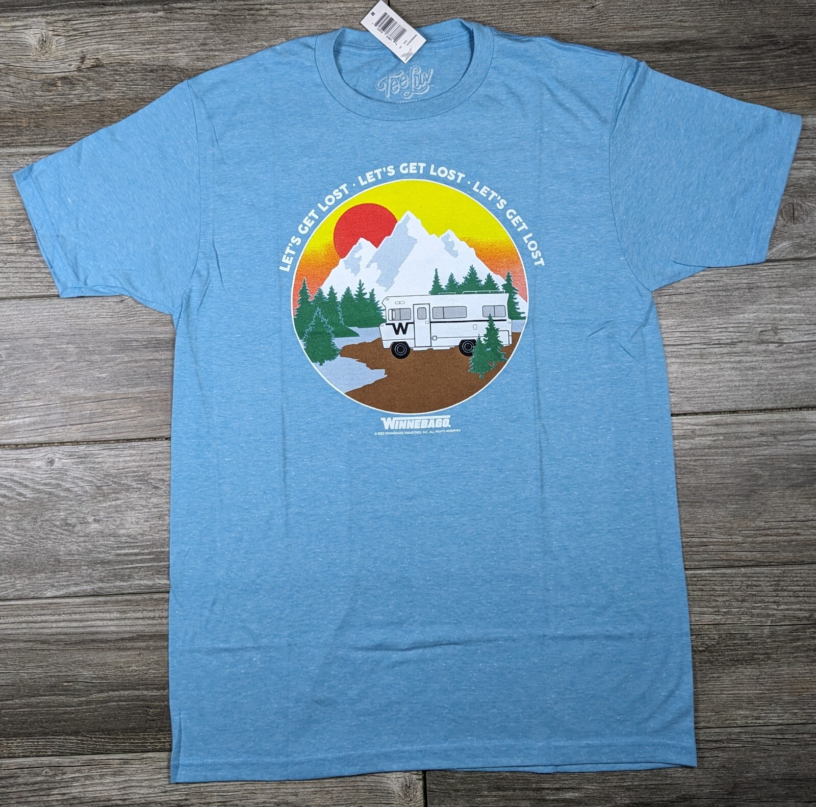 NEW Adult Medium Light Blue Winnebago "Let's Get Lost" RVing T-Shirt | eBay