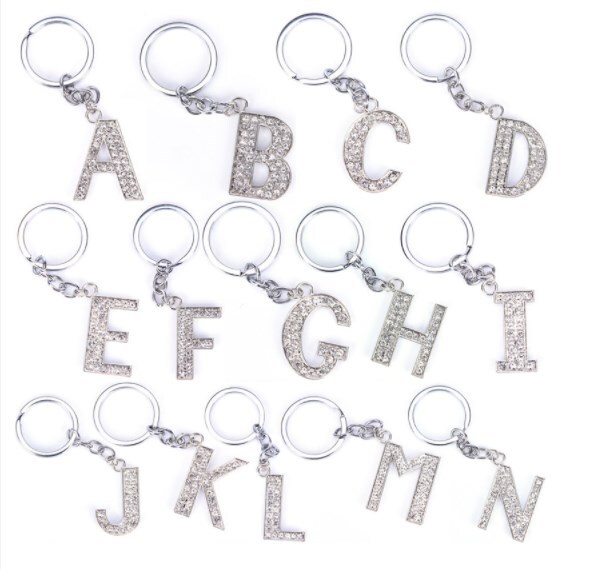 Crystal Rhinestone Initial Letter Key Ring Alphabet Keychain Fashion ...
