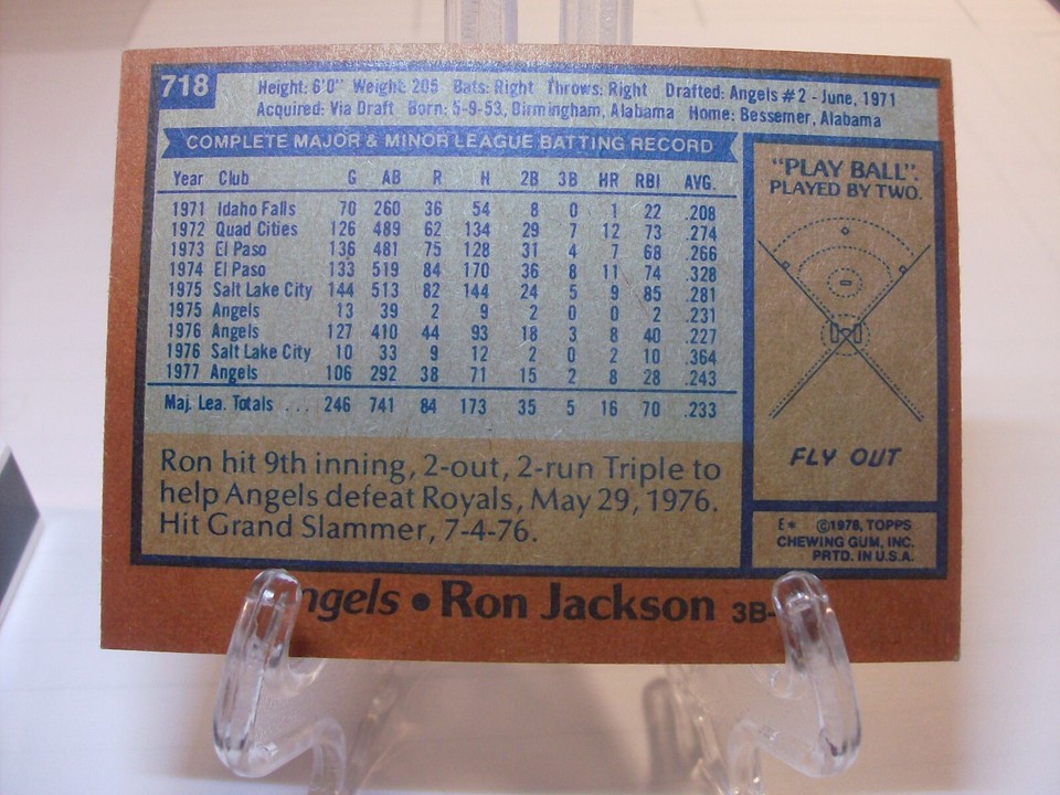 1978 Topps Baseball Card #718 - Ron Jackson - California Angels (81297 ...