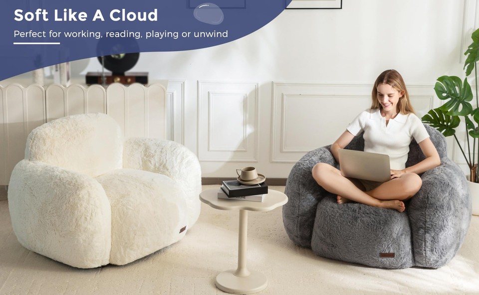 Bean Bag Chair, Comfy Pebble Shaped Single Bean Bag Sofa for Adults, Stuffed ... | eBay