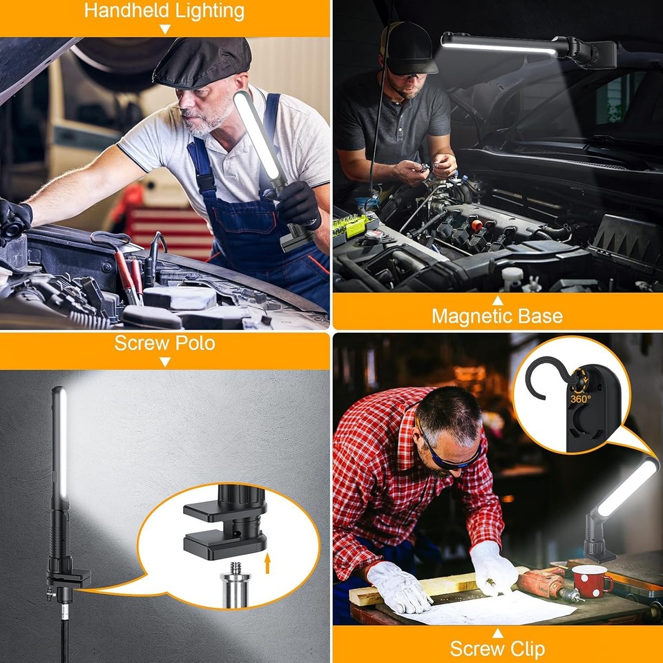 Rechargeable Mechanic Work Lights, Portable Magnetic LED Light Bar with ...
