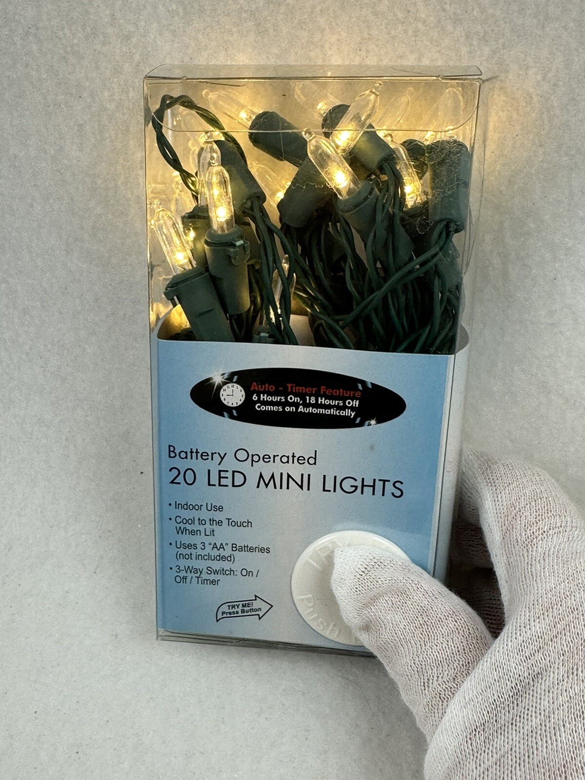 BATTERY OPERATED 20 LED MINI LIGHTS CLEAR INDOOR USE w/ TIMER & 10 ...