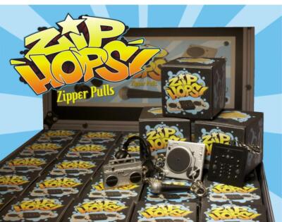FULL CASE ZIP HOPS ZIPPER PULLS TURNTABLE MIC BOOMBOX MIXER HIP HOP ...