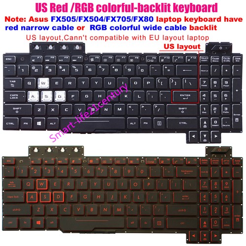 US Red/RGB Backlit Keyboard For Asus FX705 FX504 FX504G FX505 FX505D ...