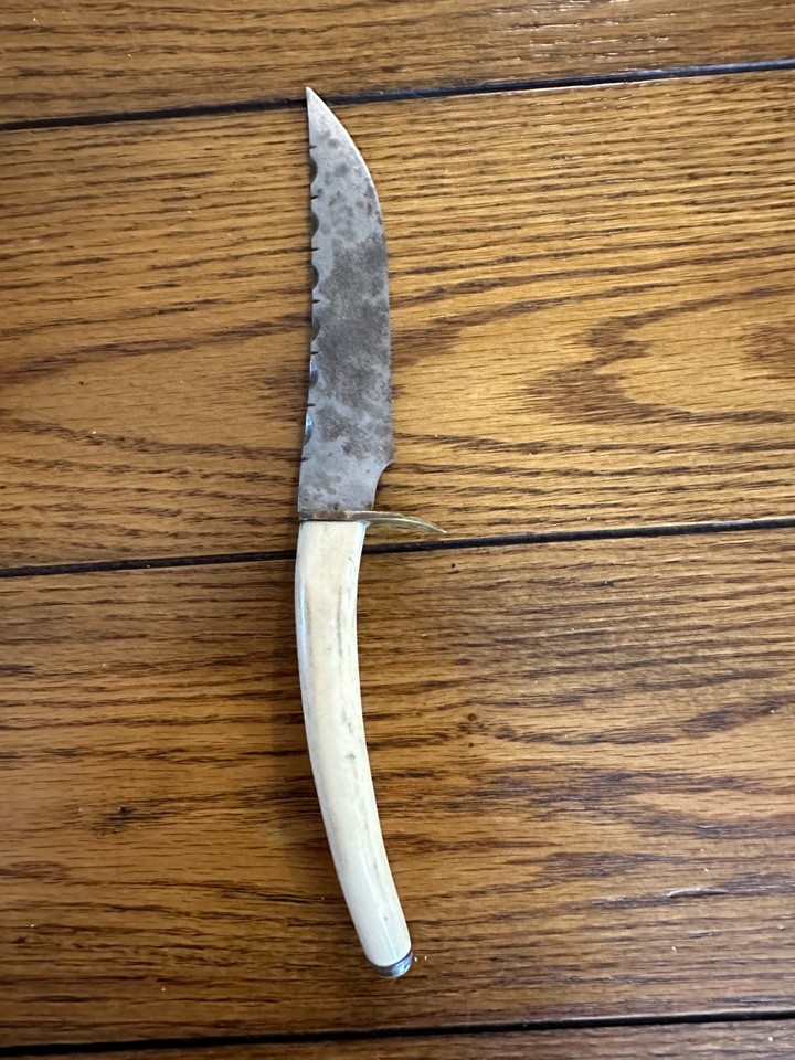 Vintage custom diff. hardened carbon steel fixed blade knife signed Dan ...