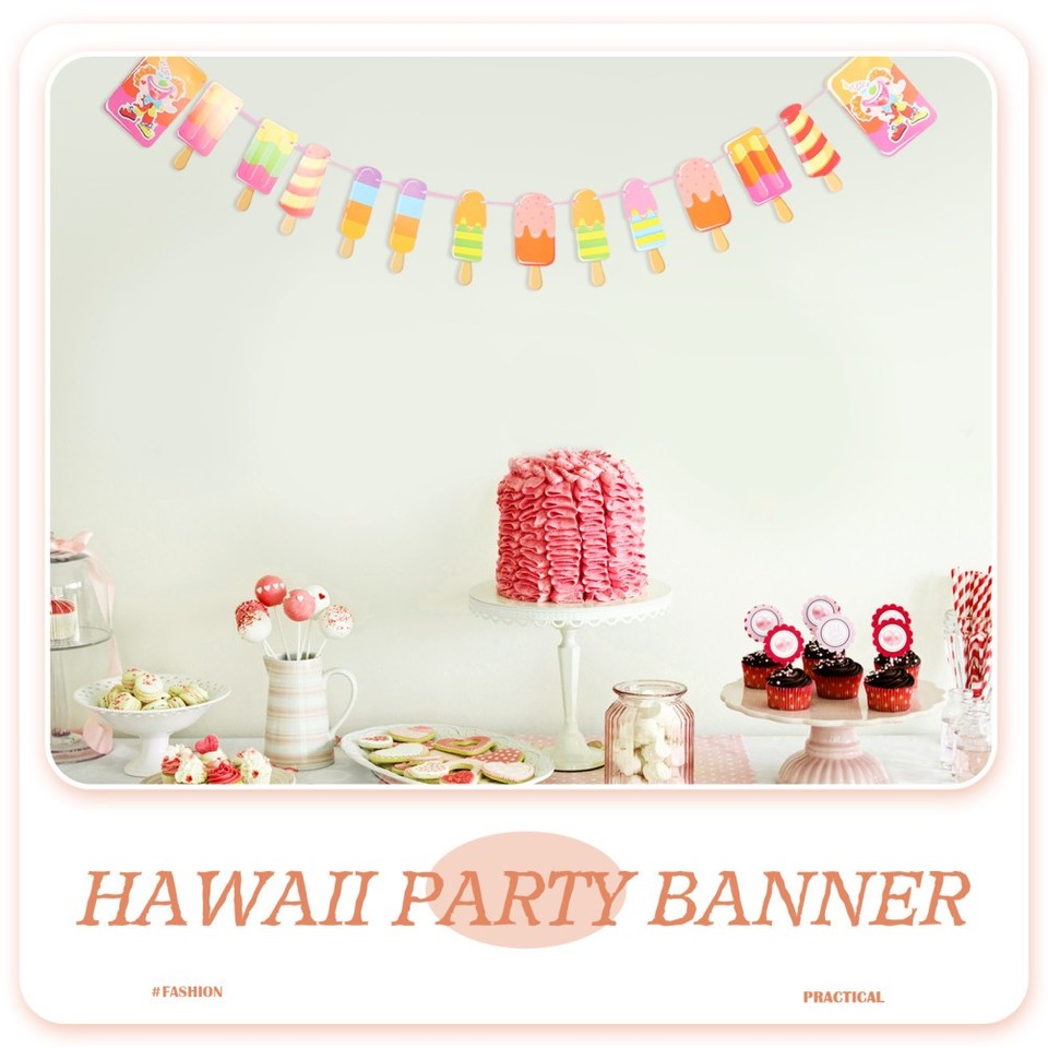 2 Pcs Popsicle Theme Party Hawaiian Supplies Ice Cream Banner Luau ...