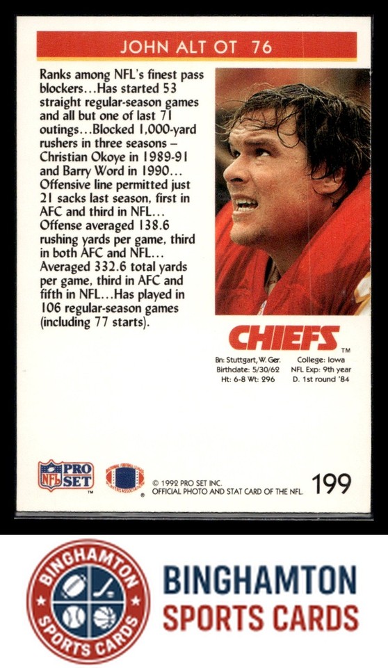 1992 Pro Set #199 John Alt Kansas City Chiefs | eBay