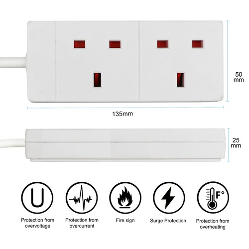 Extension Lead 2 4 6 8 Gang Way Plug Sockets 1/2/3/5M Cable Electric ...
