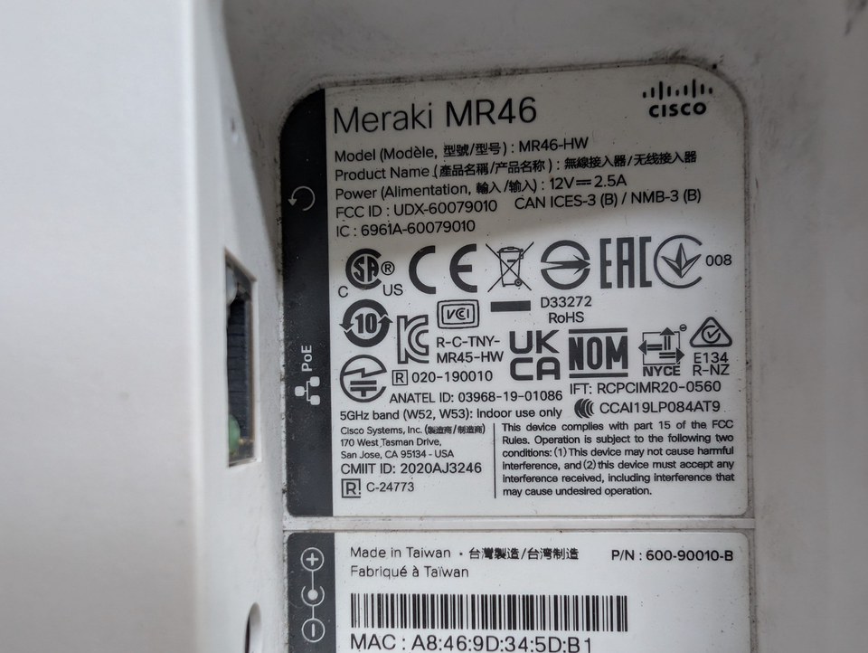 Cisco Meraki MR46-HW CLOUD MANAGED ACCESS POINT UNCLAIMED | eBay