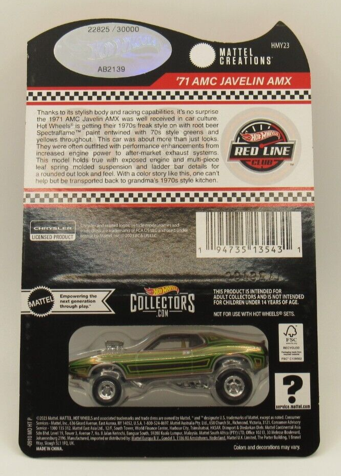 Hot Wheels 2024 RLC '71 AMC Javelin AMX Zinger Real Riders Root Beer ...