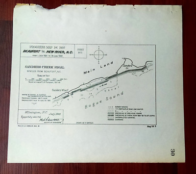 1892 Map of Sanders Creek Shoal Beaufort NC Bogue Sound Wharf Dredging ...