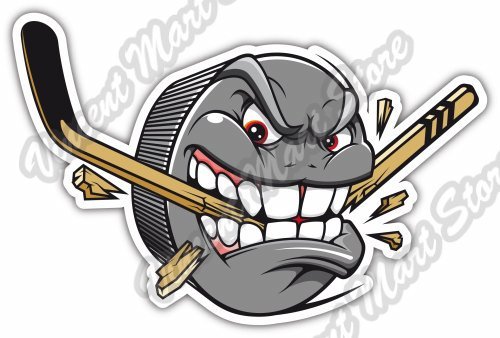 Hockey Puck Bites Breaks Stick Skate NHL Car Bumper Vinyl Sticker Decal ...