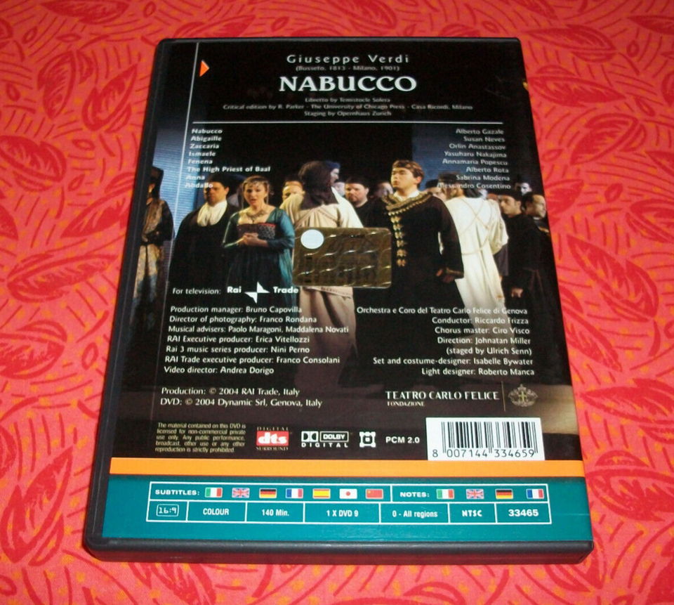 ⭐ VERDI: NABUCCO - DVD ALBERTO GAZALE / SUSAN NEVES / ORLIN ANASTASSOV ...