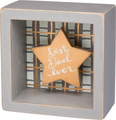 NEW!~Primitive Wood Shadow Box Sign~Star~"BEST DAD EVER"~Shelf Sitter ...