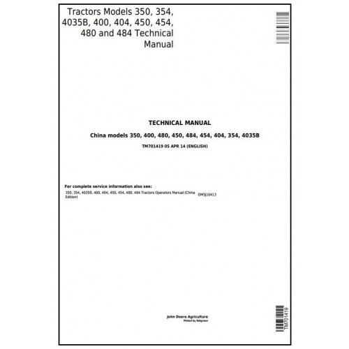 JOHN DEERE CHINA TRACTORS 350, 354, 4035B, 400, SERVICE MANUAL PDF ON ...