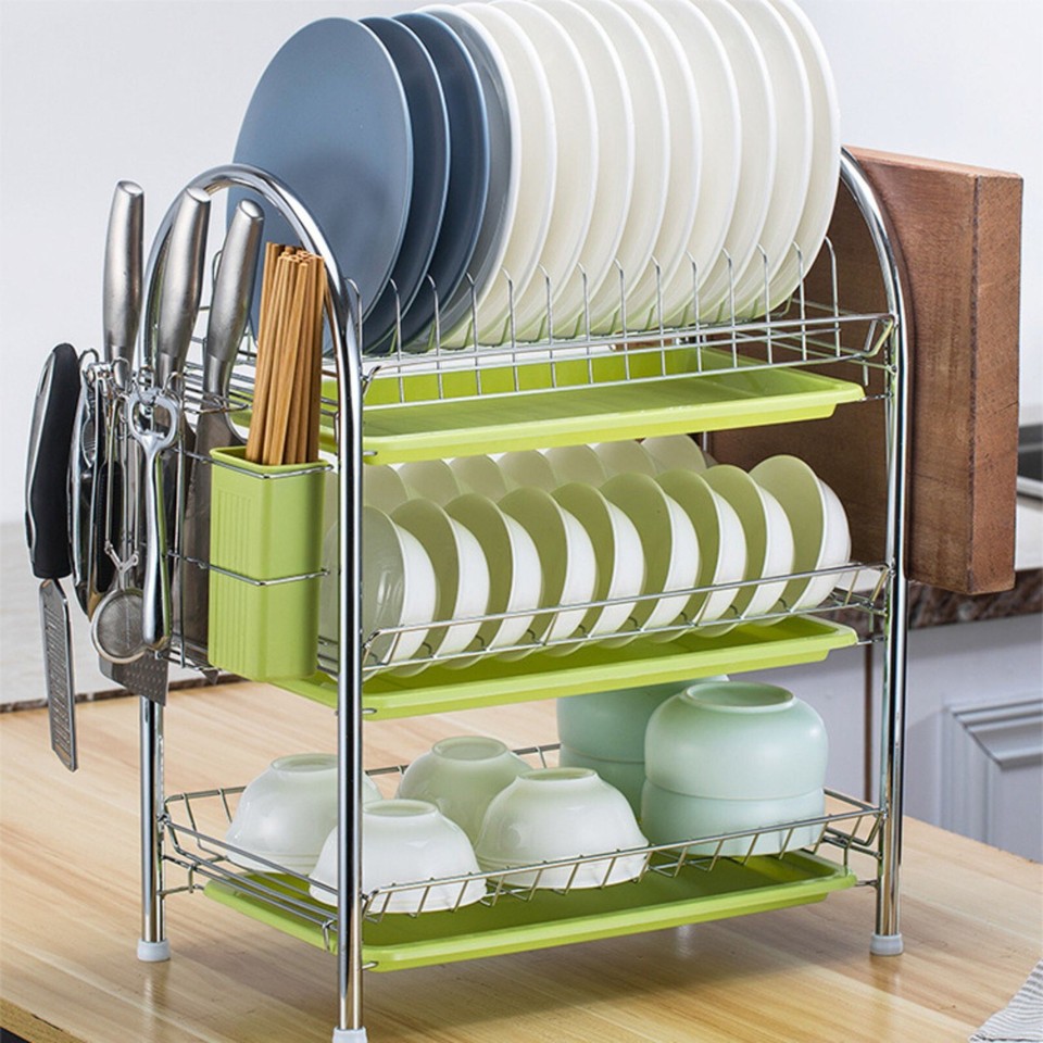Sink Dish Drying Rack 3-Tier Stainless Kitchen Shelf Cutlery Drainer | eBay