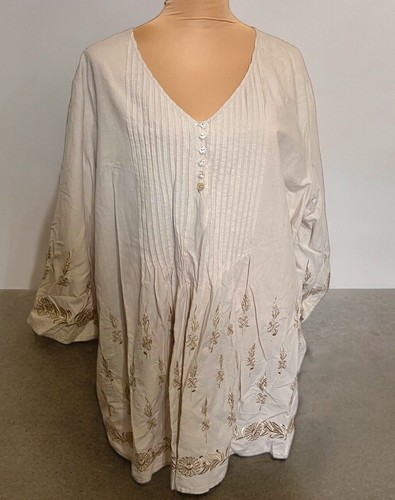 Catherines Top Womens 3X Tunic Pin Tuck Pleat Embroidered Tan Office ...