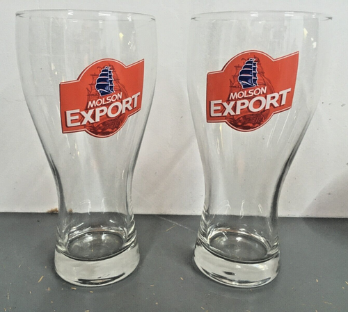 Pair of Molson Export Canadian Ale Beer Pint 2 Glass clear with Red ...