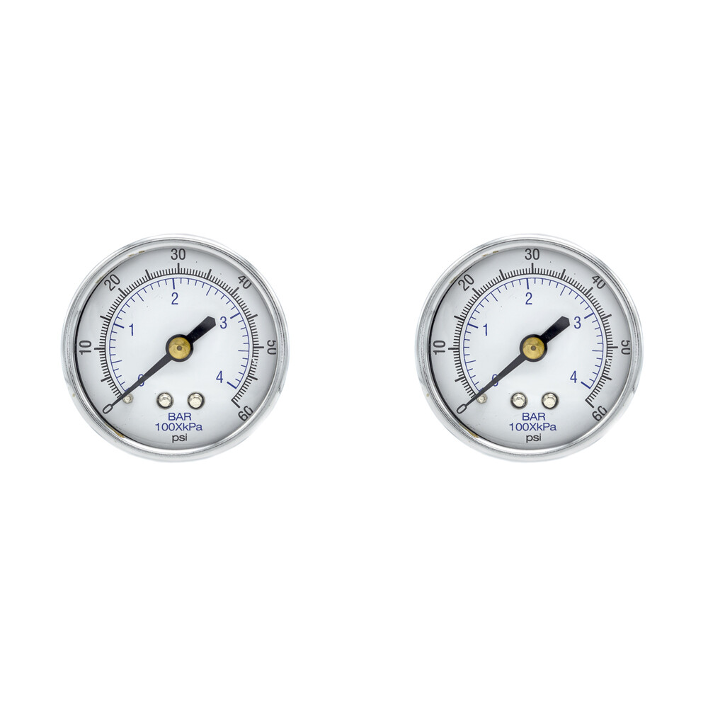 Dry Center Back Mount Pressure Gauge with 2" Dial, 0-60 PSI, 1/4" Male ...