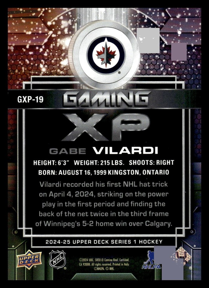 2024-25 UD Series 1 Gaming XP GXP-19 Gabe Vilardi Winnipeg Jets | eBay