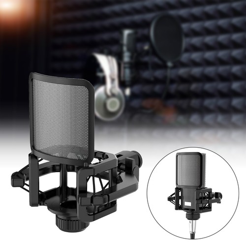 1x Black Microphone Shock Mount With Pop Filter Shock Mount For Studio ...