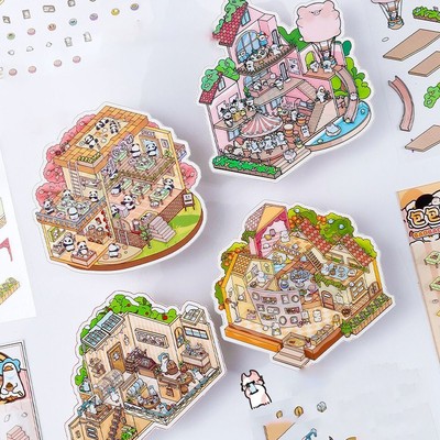 Cartoon Rabbit 3D Landscaping Stickers Miniature Scene Sticker Children ...