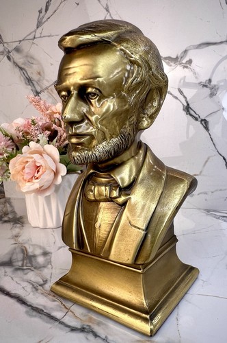Vintage Brass Gold Metal Abraham Lincoln Statue Bust USA Bookend Desk ...