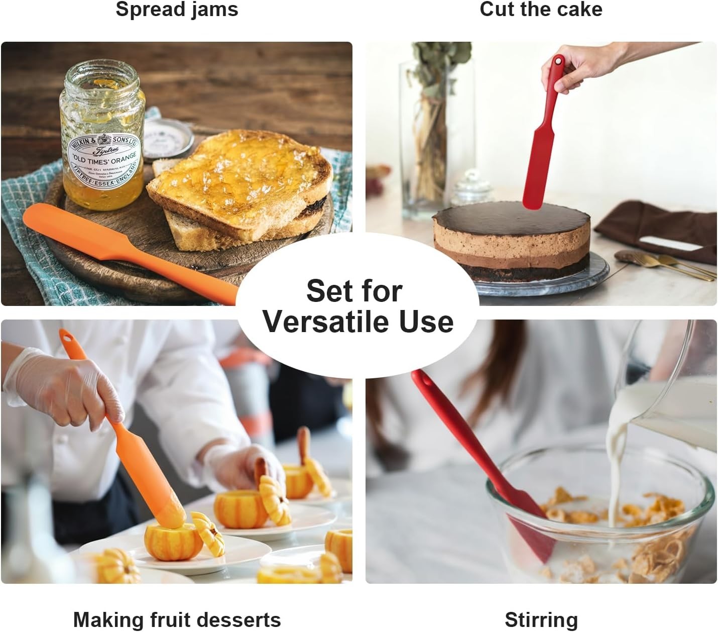 6 Pcs Silicone Jar Spatula Set, Long Handle Heat Resistant Skinny ...