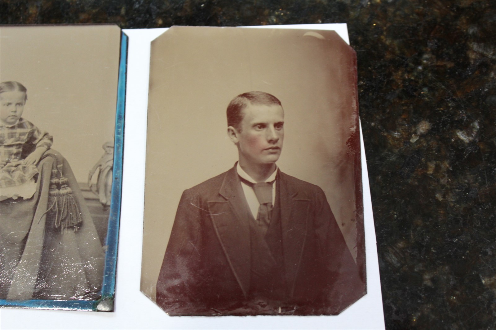 Vintage Tin Type Black & White Photos Lot of 4 Man, Woman, & Child | eBay