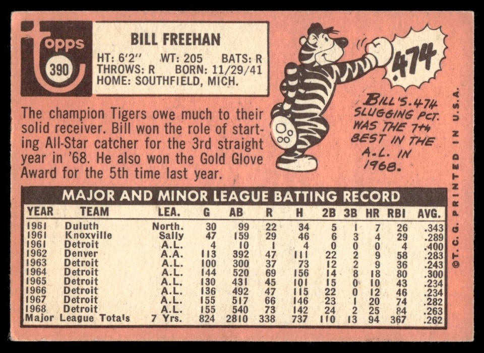 1969 Topps Bill Freehan Detroit Tigers #390 | eBay