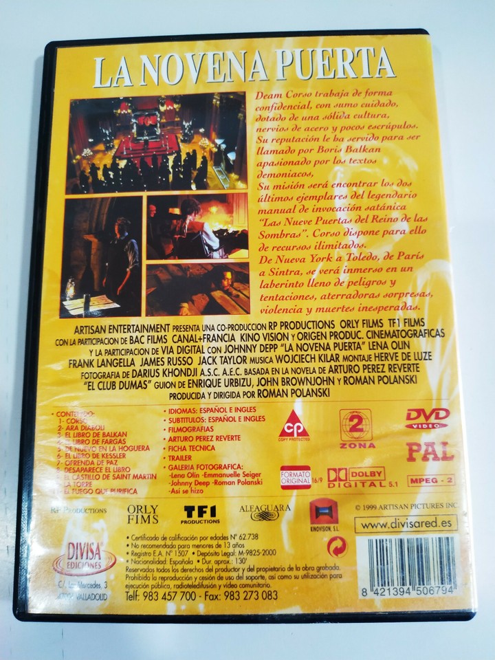 The Ninth Gate Johnny Depp Roman Polanski - DVD English Spanish Region ...