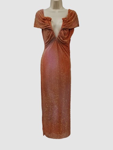 Self-Portrait Women Orange Rhinestone Embellished Off-Shoulder Dress ...