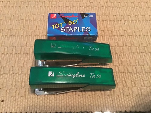 VTG Swingline "Tot 50" Mini Stapler Lot 2 Green Staplers And Open Box ...