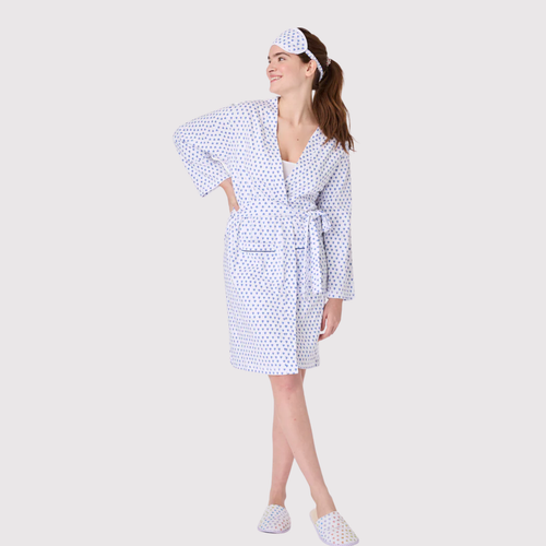 Roller Rabbit Women Robe Blue The Original Heart Wrap Kimono Loungewear ...
