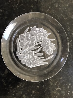 Vintage Japanese Hoya Lead Crystal Plate Daffodils Signed T. Yamamoto ...
