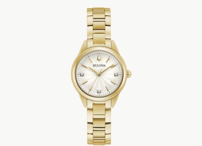 Bulova Women's Watch Sutton Diamond Silver Tone Dial Yellow Gold ...